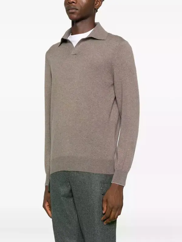 Brunello Cucinelli V-neck Long Sleeve Polo Sweater - Brown