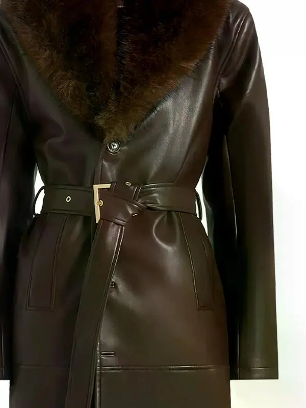 Manière De Voir Cenya Faux-leather Belted Coat With Faux-fur Collar
