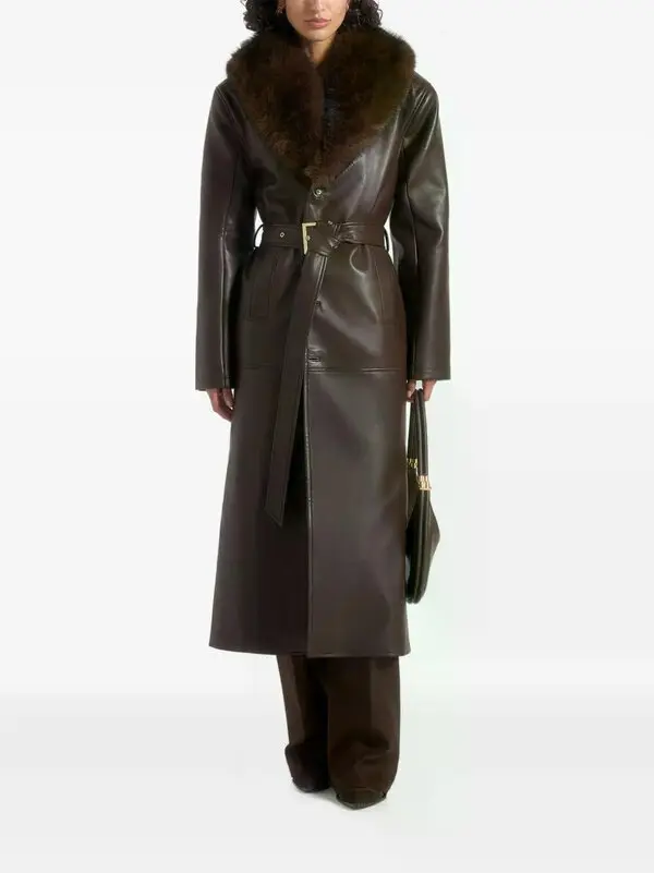 Manière De Voir Cenya Faux-leather Belted Coat With Faux-fur Collar