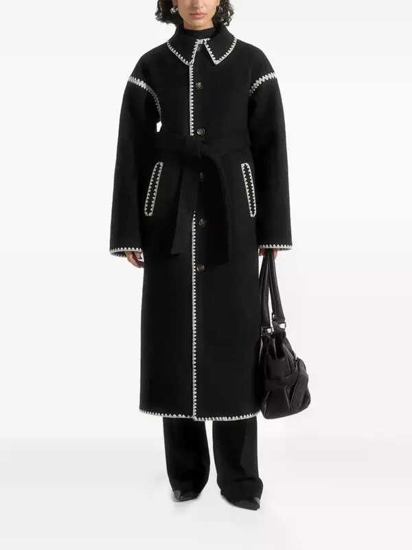 Manière De Voir Elora Blanket-stitch Belted Coat - Black
