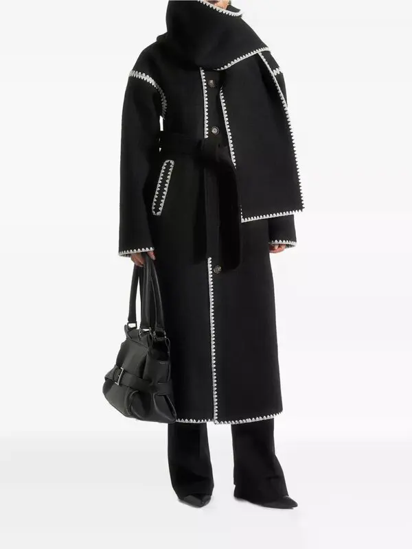 Manière De Voir Elora Blanket-stitch Belted Coat - Black