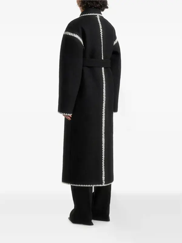 Manière De Voir Elora Blanket-stitch Belted Coat - Black