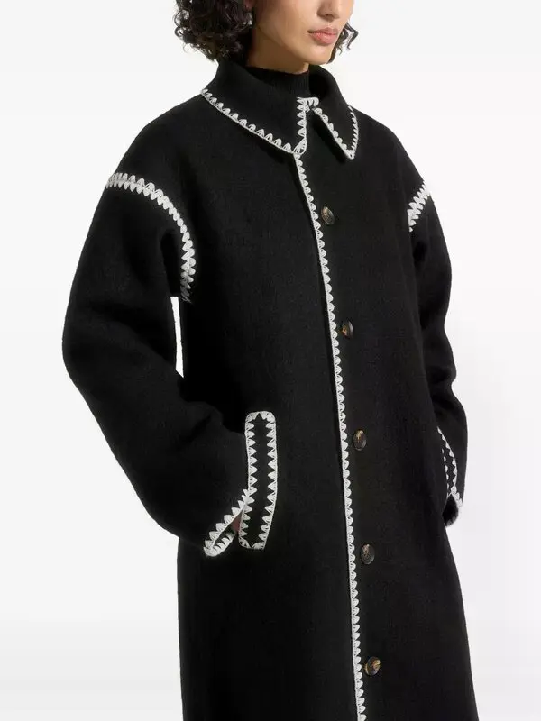 Manière De Voir Elora Blanket-stitch Belted Coat - Black