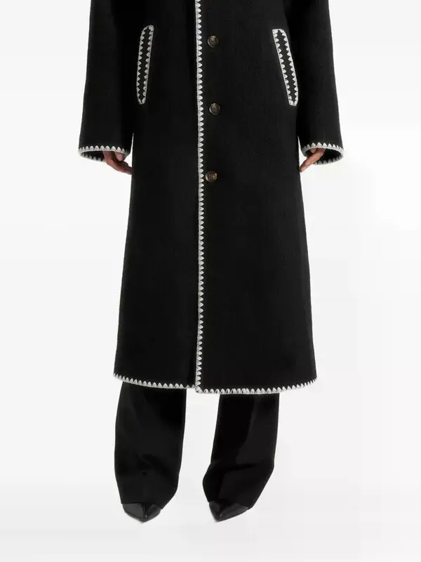 Manière De Voir Elora Blanket-stitch Belted Coat - Black