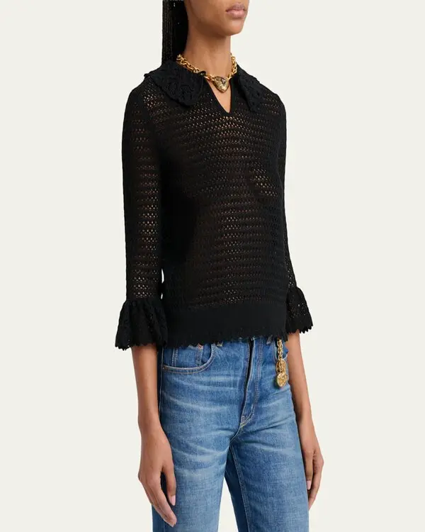 Chloé Lace Crochet Wool-blend Blouse
