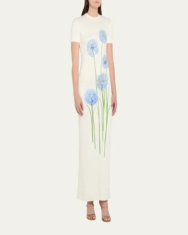Oscar De La Renta Allium Print Jersey Maxi Dress