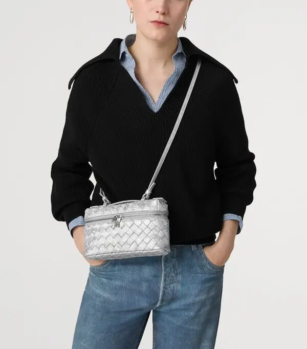 Bottega Veneta Leather Vanity Case Bag - Silver