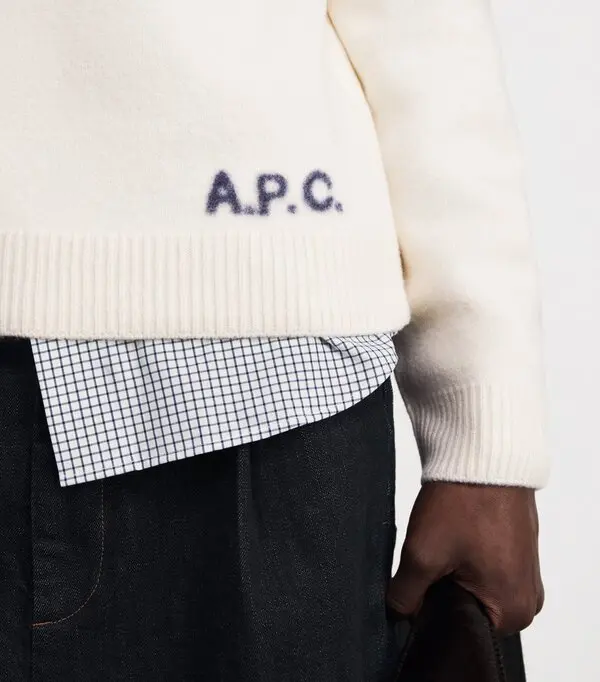 A.p.c. Merino Wool Edward Logo Sweater - Navy