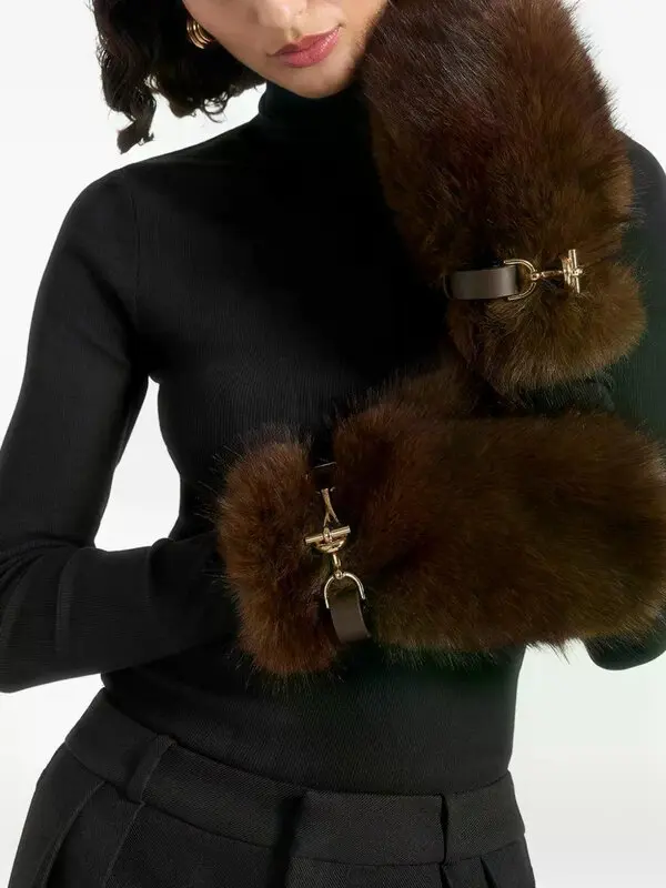 Manière De Voir Faux-fur Mittens With Leather Belt