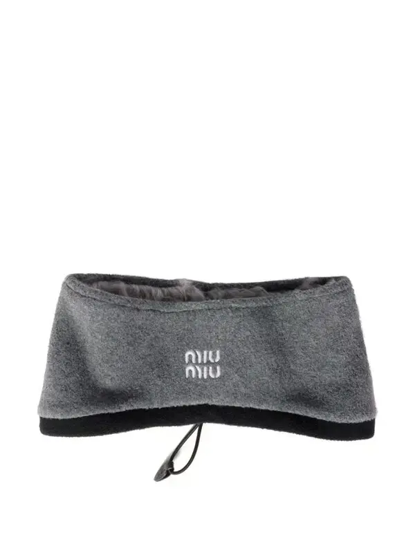 Miu Miu Fleece Headband With Embroidered Logo - Grey