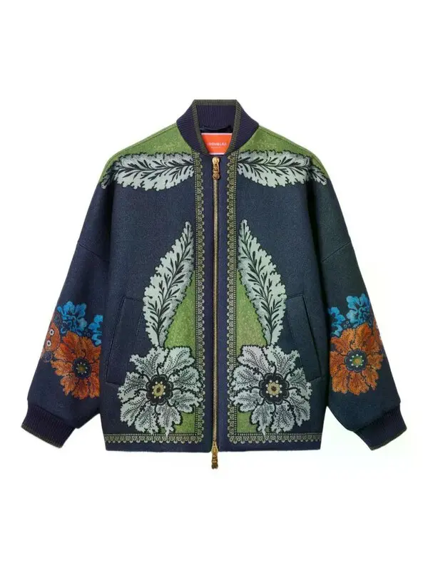 La DoubleJ Brooklyn Floral Print Bomber Jacket - Blue