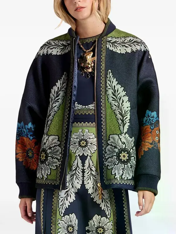 La DoubleJ Brooklyn Floral Print Bomber Jacket - Blue