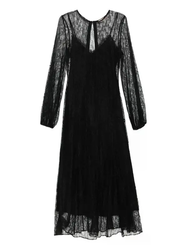 TWINSET Lace-overlay Long-sleeved Dress - Black