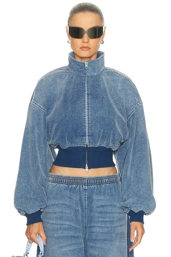 Alexander Wang Funnel Neck Jacket - Washed Light Blue