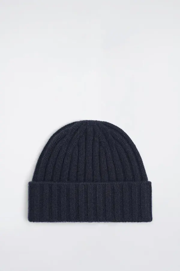 Cos Chunky Ribbed Cashmere Beanie - Navy
