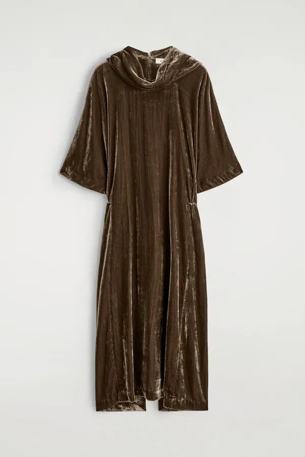 Cos Velvet Draped Neck Midi Dress - Brown