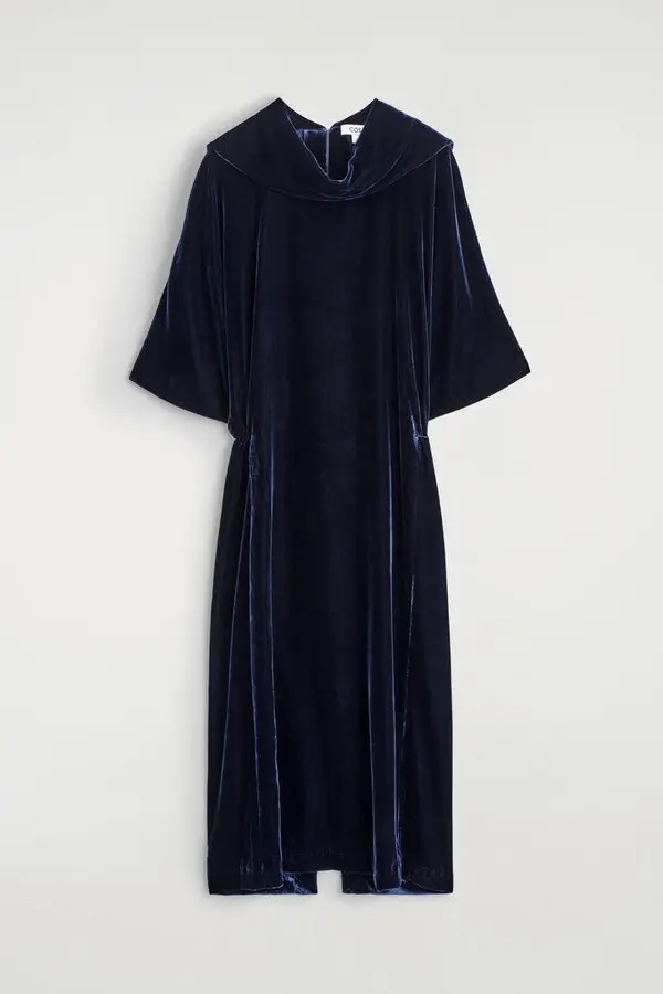 Cos Draped-neck Velvet Midi Dress - Navy