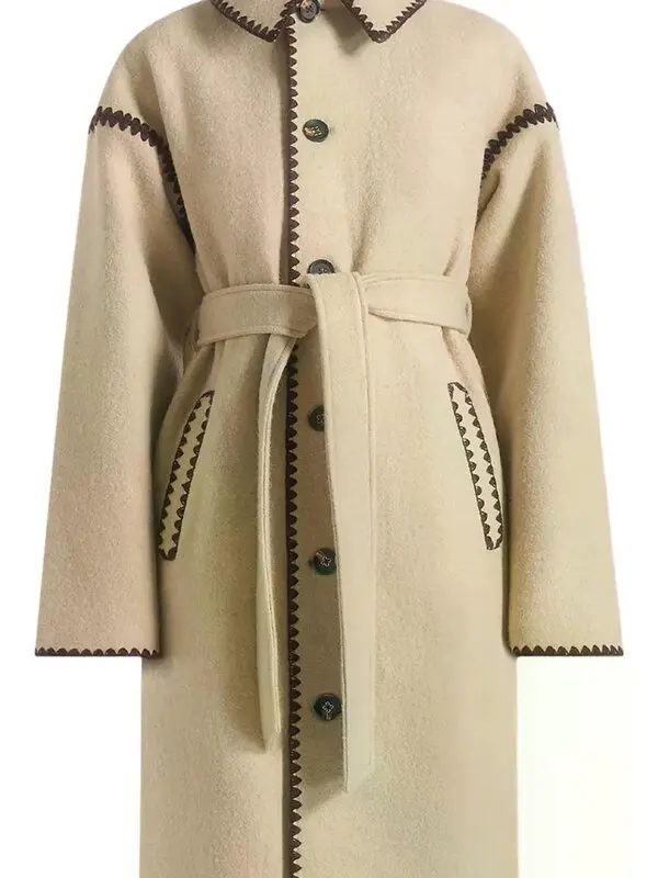 Manière De Voir Elora Whipstitch-trim Longline Coat - Neutrals