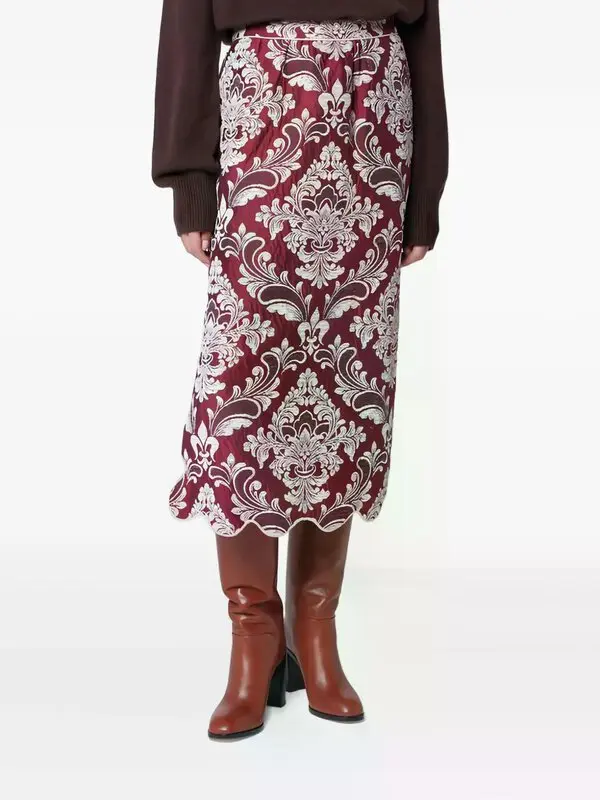 Farm Rio Patterned Jacquard Scallop-hem Midi Skirt - Red