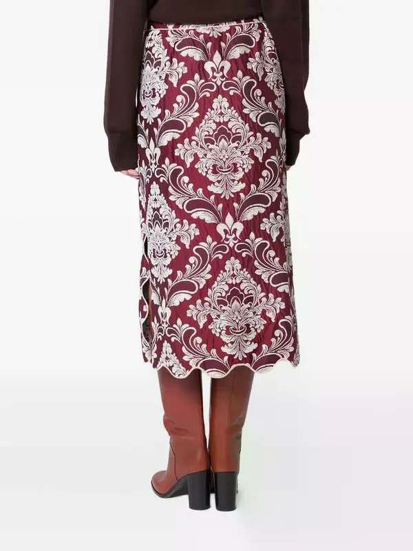 Farm Rio Patterned Jacquard Scallop-hem Midi Skirt - Red