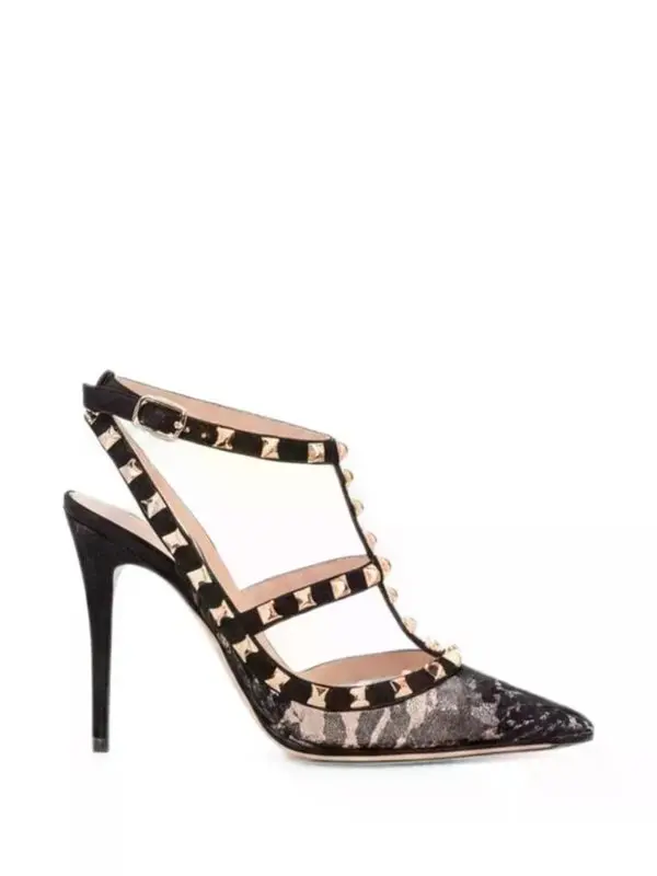 Valentino Garavani Rockstud Lace Pumps With Straps - Black