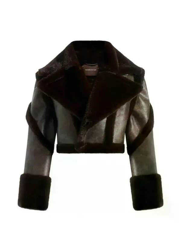 Manière De Voir Detachable-sleeves Faux-leather & Plush Jacket - Brown