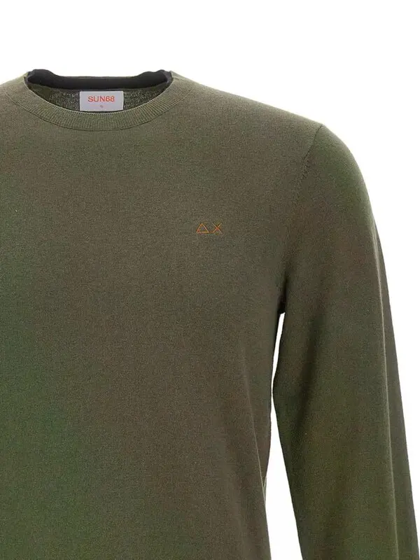 SUN 68 Crew-neck Sweater With Embroidered Logo - Green