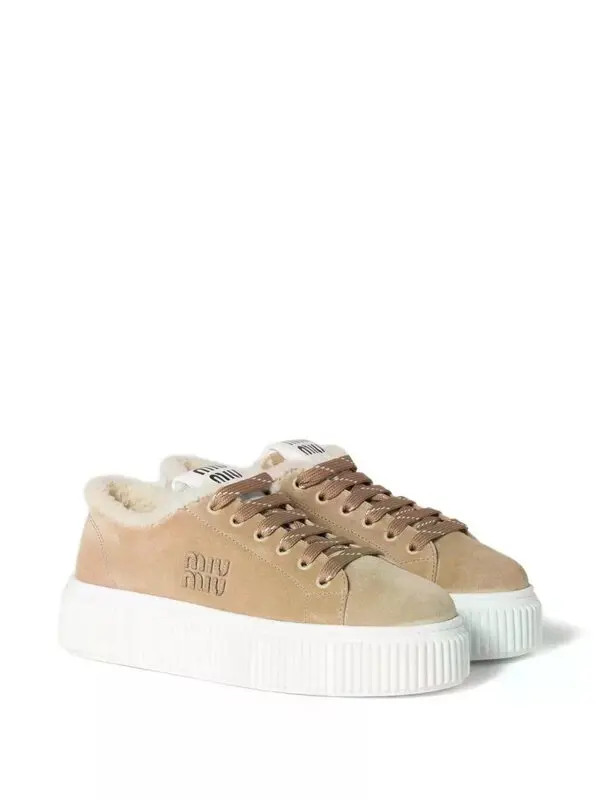 Miu Miu Logo-embroidered Suede Sneakers - Brown
