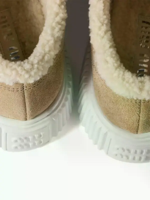 Miu Miu Logo-embroidered Suede Shearling Lined Platform Sneakers - Neutrals