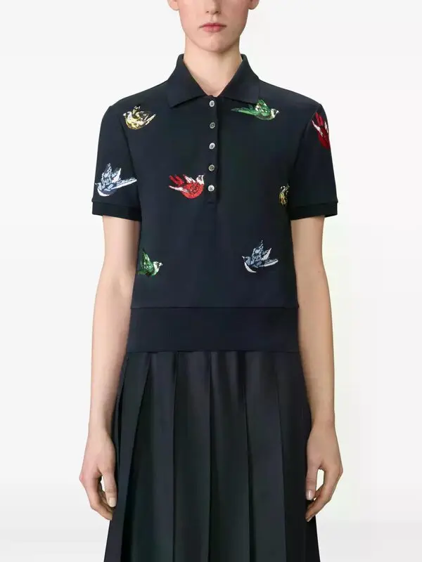 Thom Browne Satin Stitch Bird Embroidery Polo - Blue