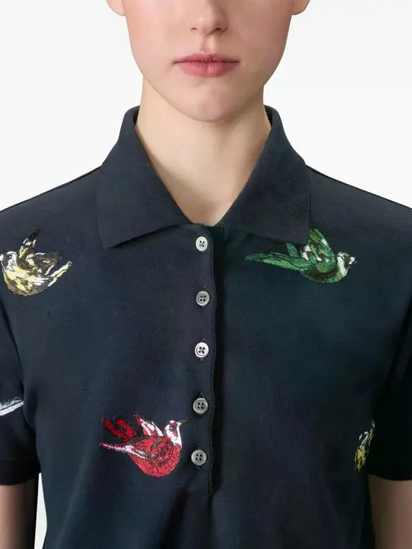 Thom Browne Satin Stitch Bird Embroidery Polo - Blue