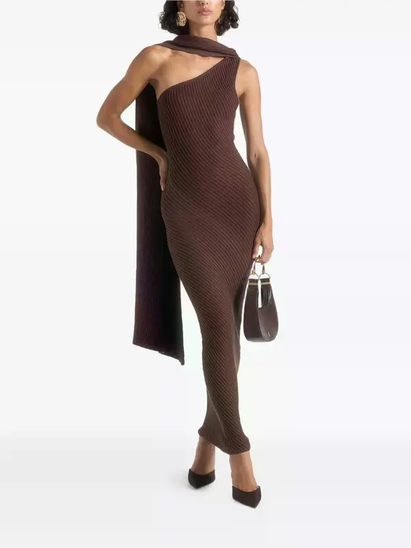 Manière De Voir Asymmetric Knit Maxi Dress With Scarf