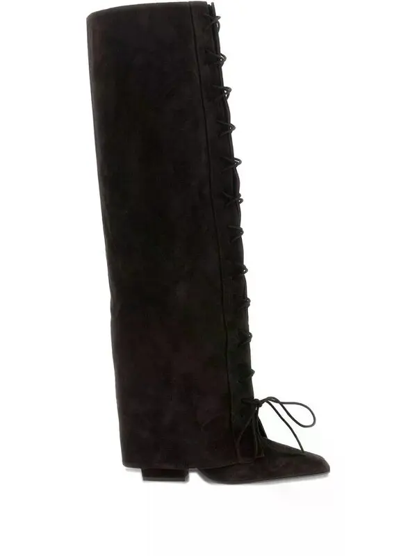 Paris Texas 100mm Jane Fold Over Lace-up Boots - Brown