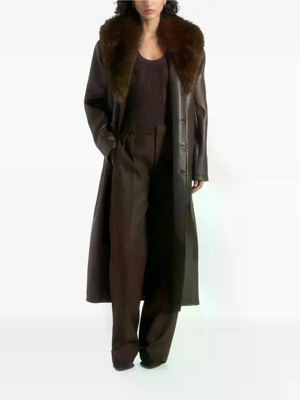 Manière De Voir Faux-leather Belted Coat With Faux-fur Collar