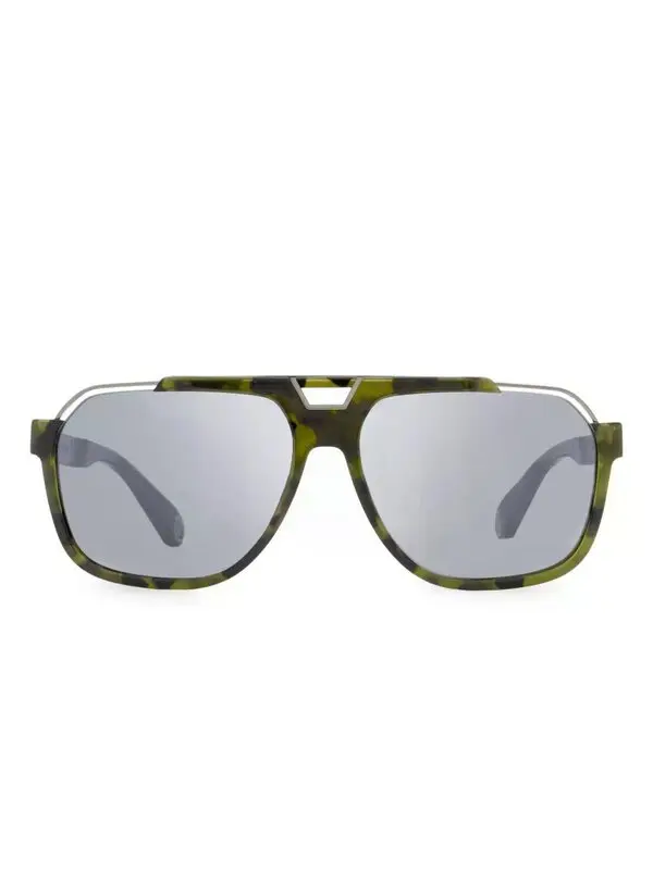 Philipp Plein Cutout Bridge Navigator Sunglasses - Green