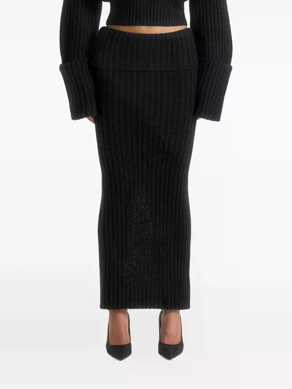 Manière De Voir Lyra Foldover-waist Knit Maxi Skirt - Black
