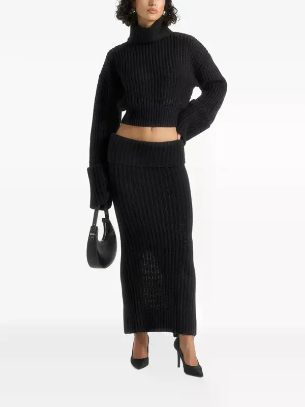 Manière De Voir Lyra Foldover-waist Knit Maxi Skirt - Black