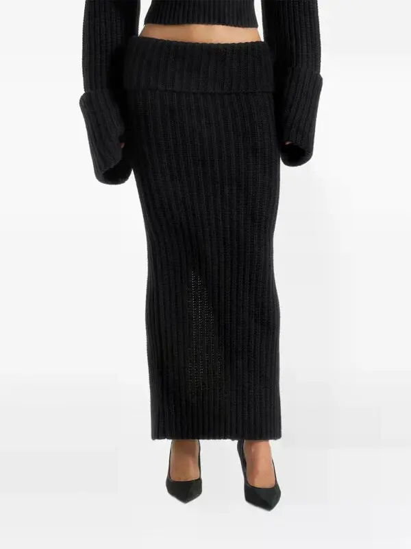 Manière De Voir Lyra Foldover-waist Knit Maxi Skirt - Black