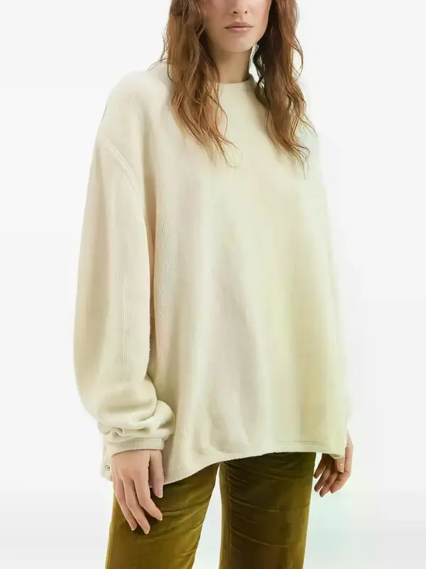 1989 STUDIO Cotton Crew Neck Sweatshirt With Button Detail - Neutrals