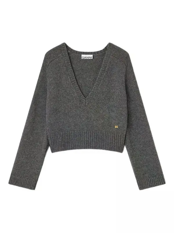 GANNI Deep V-neck Sweater - Grey