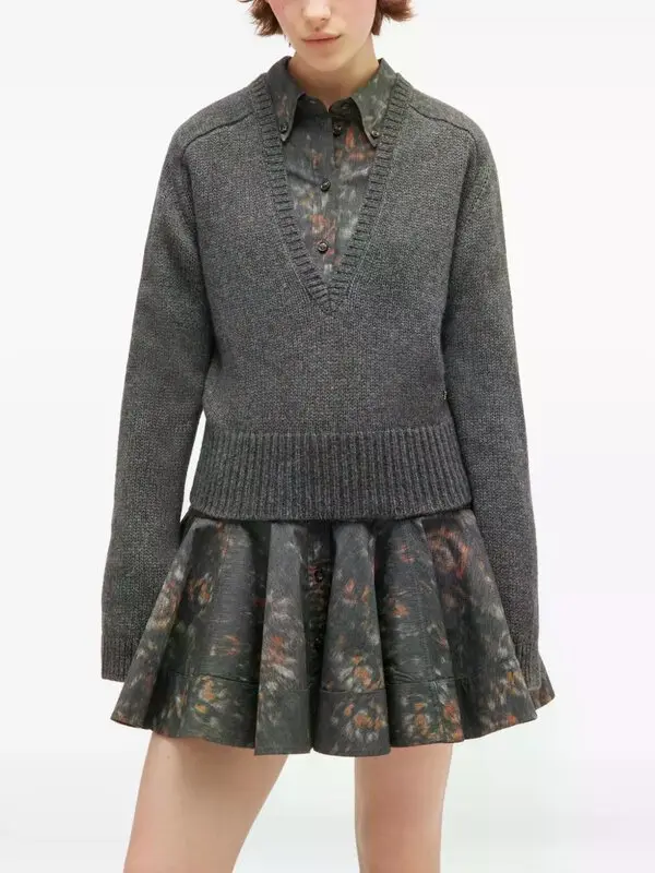 GANNI Deep V-neck Sweater - Grey