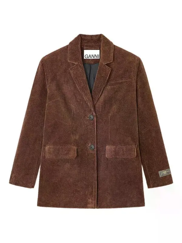 GANNI Long-sleeve Corduroy Blazer - Brown