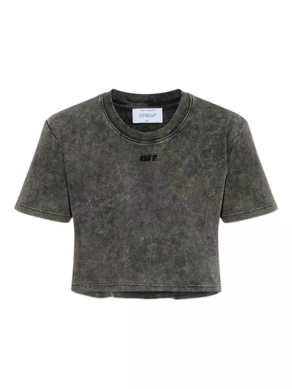 Off-White Logo-embroidered Ribbed T-shirt - Grey