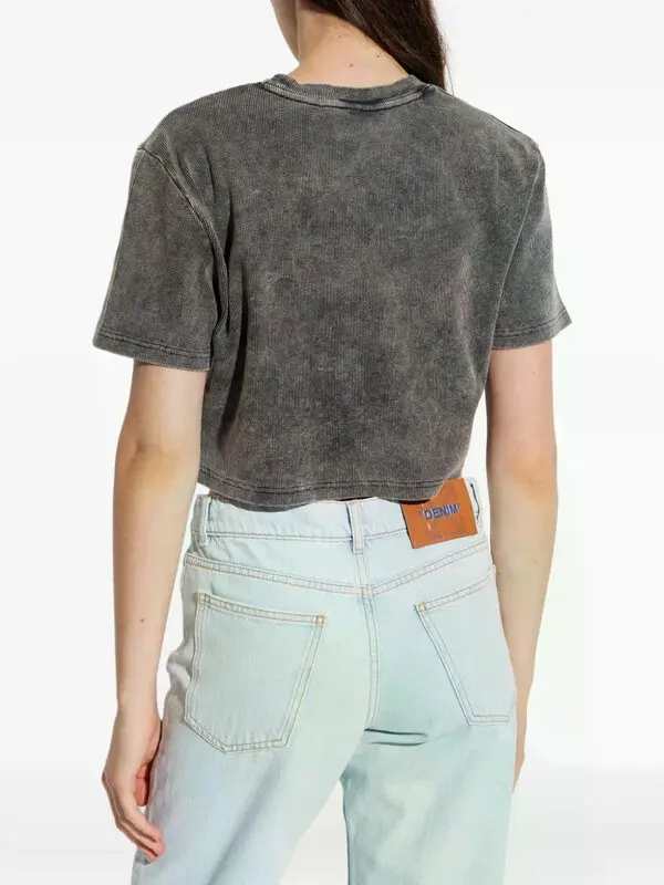 Off-White Logo-embroidered Ribbed T-shirt - Grey