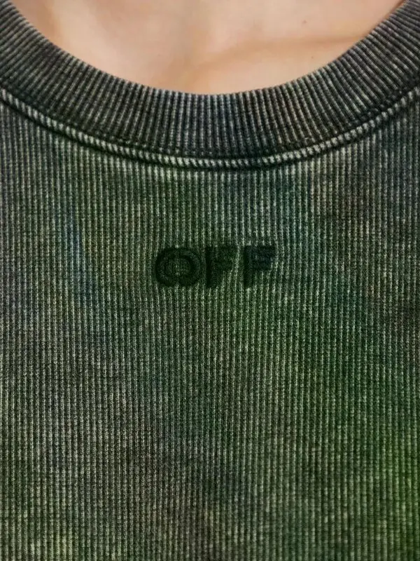 Off-White Logo-embroidered Ribbed T-shirt - Grey