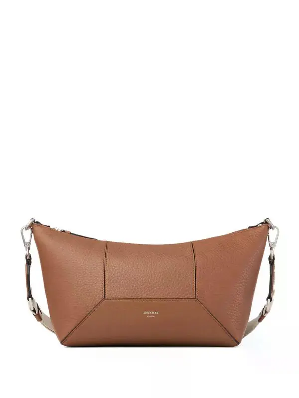 JIMMY CHOO Calfskin Messenger Bag With Zip Detail - Brown