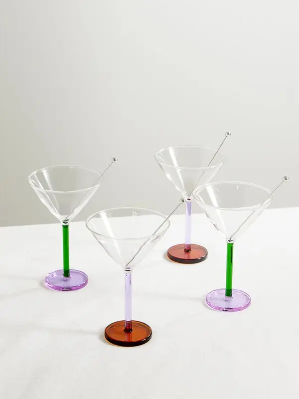 SOPHIE LOU JACOBSEN Piano Set Of Two Cocktail Glasses And Stainless Steel Skewers - Multi