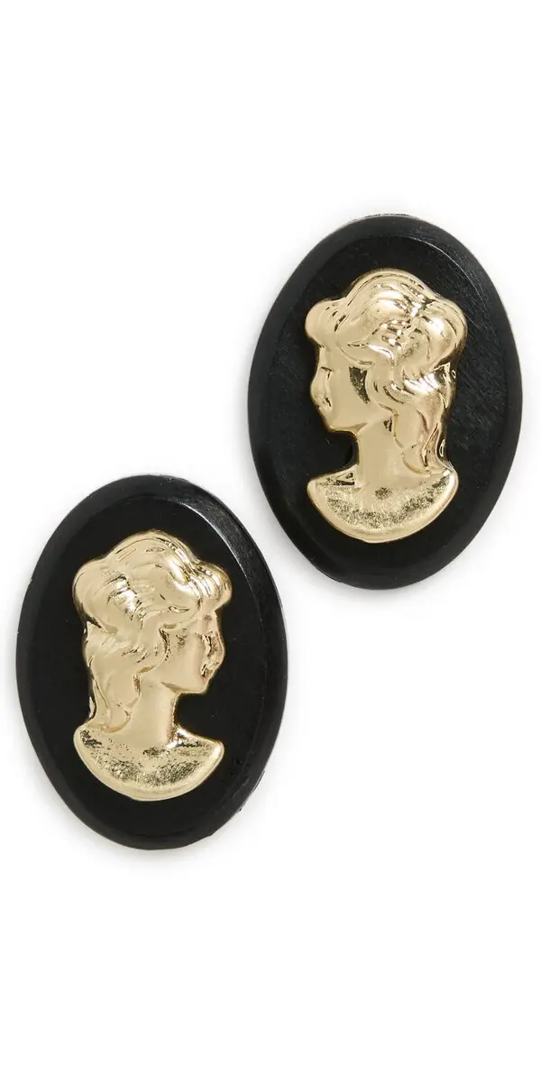 Clare V. Cameo Stud Earrings - Black/gold