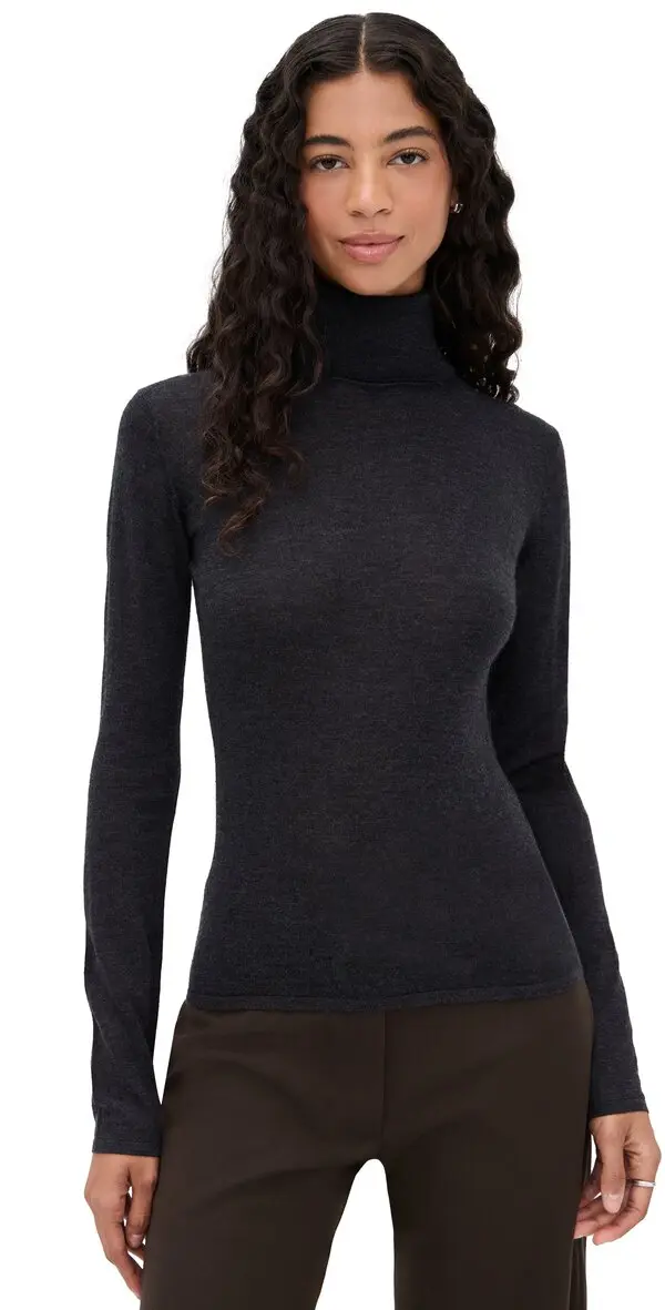 Renggli Cashmere Silk Fitted Turtleneck Top - Licorice