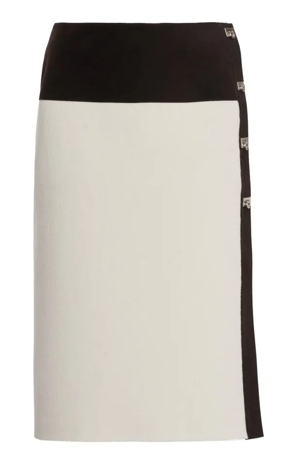 FERRAGAMO Hardware-detailed Knit Wool Midi Skirt - White